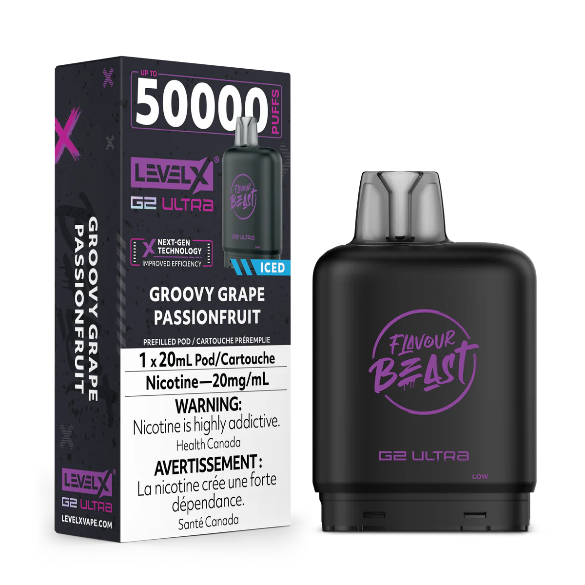 Level X Flavour Beast G2 Ultra - Groovy Grape Passionfruit Iced 20mg — Fat Panda Webstore